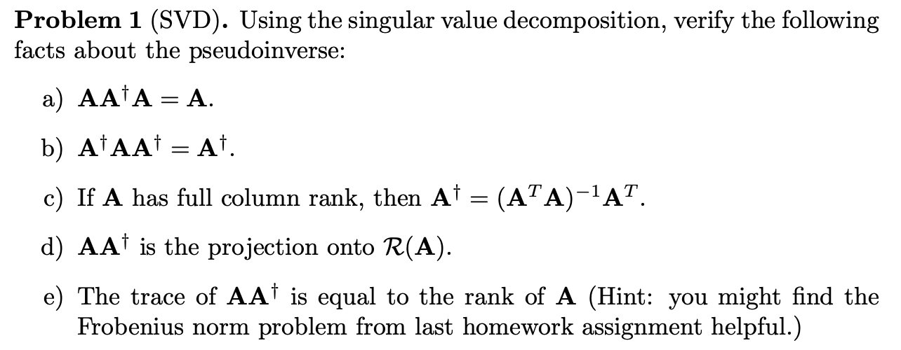 Solved Problem 1 (SVD). Using the singular value | Chegg.com