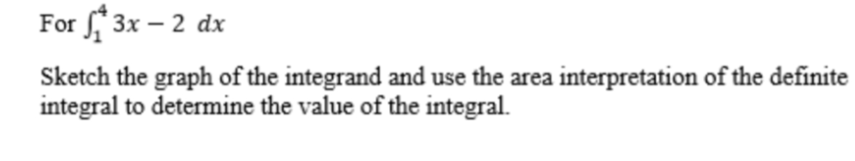 Solved For ∫143x-2dxSketch the graph of the integrand and | Chegg.com