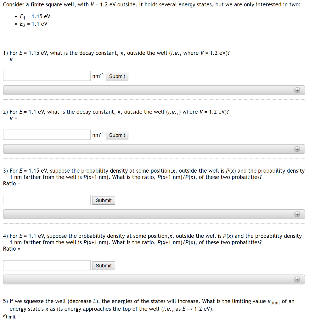 Solved Consider a finite square well, with V = 1.2 eV | Chegg.com