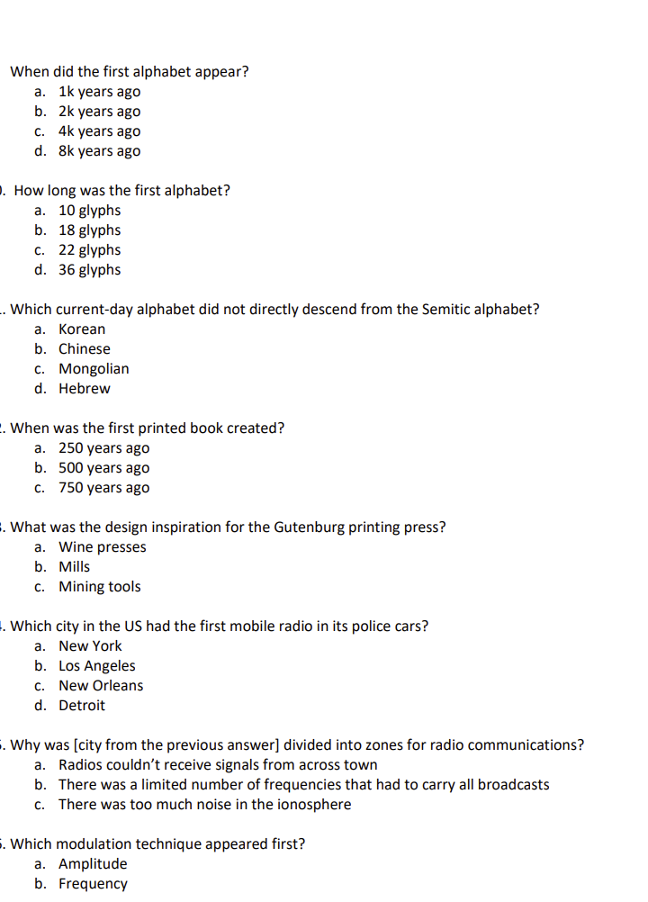 Solved When did the first alphabet appear? a. 1k years ago | Chegg.com