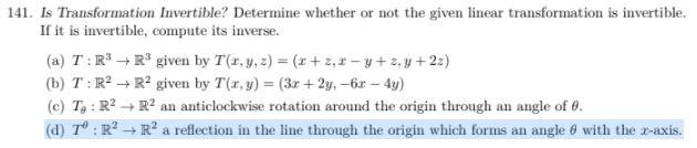 Solved 141. Is Transformation Invertible? Determine whether | Chegg.com