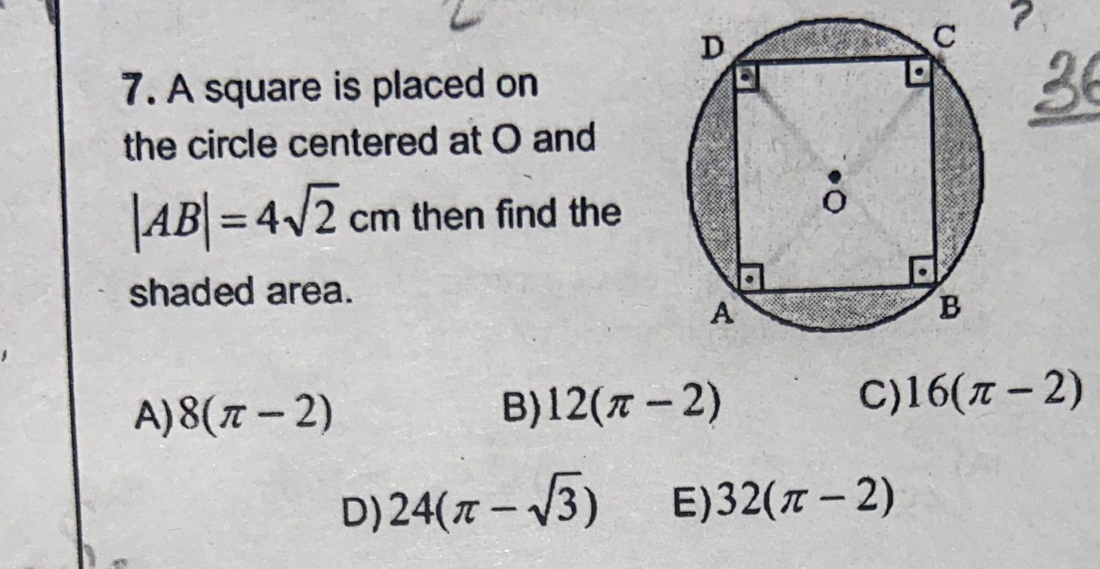 Solved 7. A square is placed on the circle centered at O and | Chegg.com
