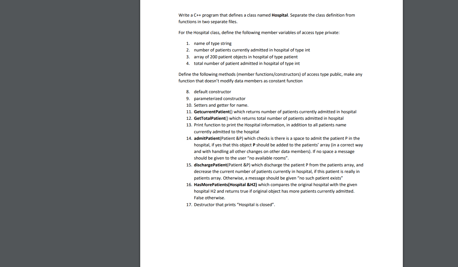 Solved Write a C++ program that defines a class named | Chegg.com