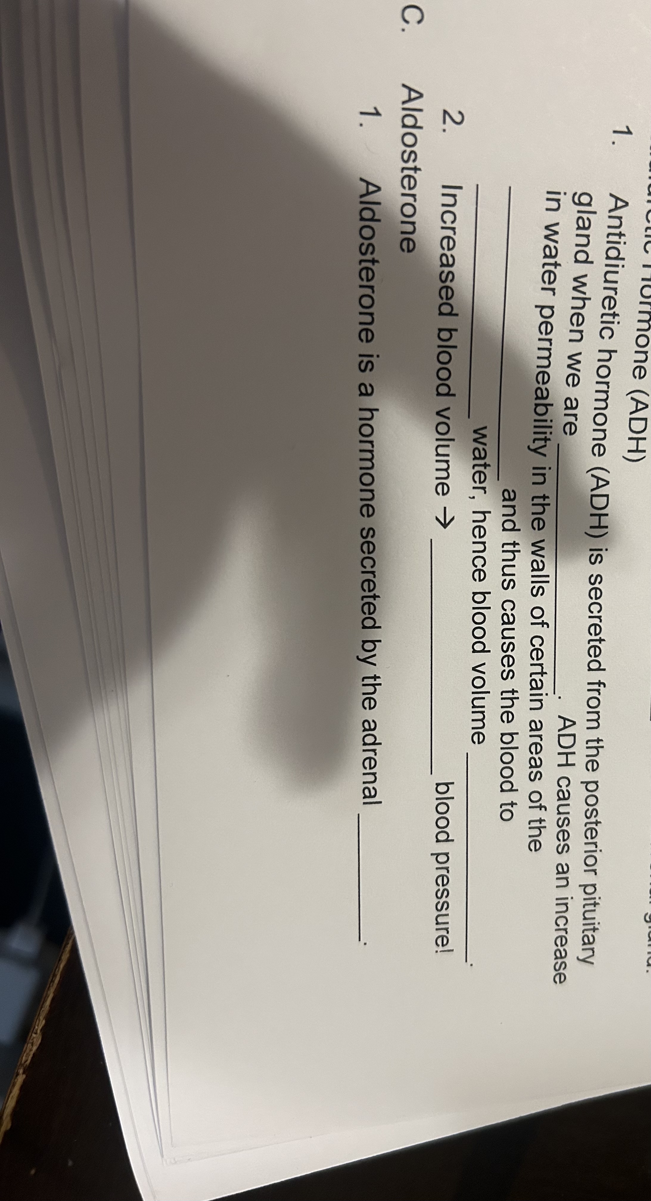 Solved none (ADH)gland when we arein water permeability in | Chegg.com