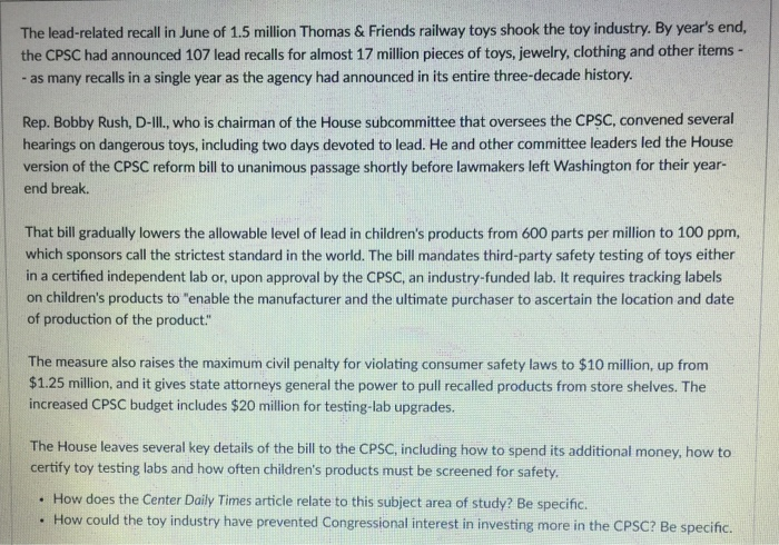 The lead-related recall in June of 1.5 million | Chegg.com