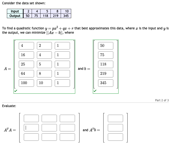 Solved Consider the data set shown: To find a quadratic | Chegg.com