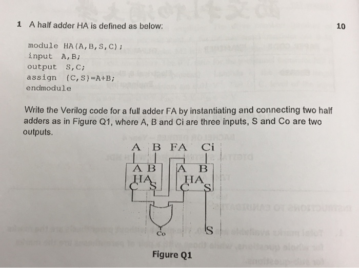 Solved 1 A half adder HA is defined as below: 10 module HA | Chegg.com