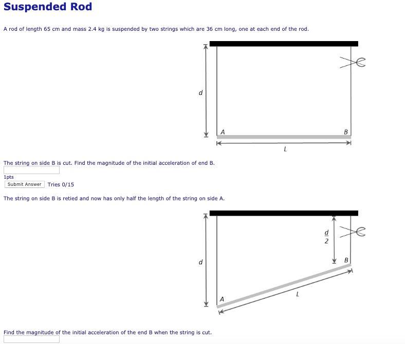 Solved Suspended Rod A rod of length 65 cm and mass 2.4 kg | Chegg.com