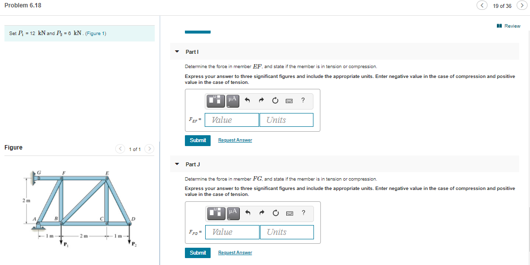 Solved Problem 6.18 19 of 36 II Review Set P1 = 12 kN and P, | Chegg.com