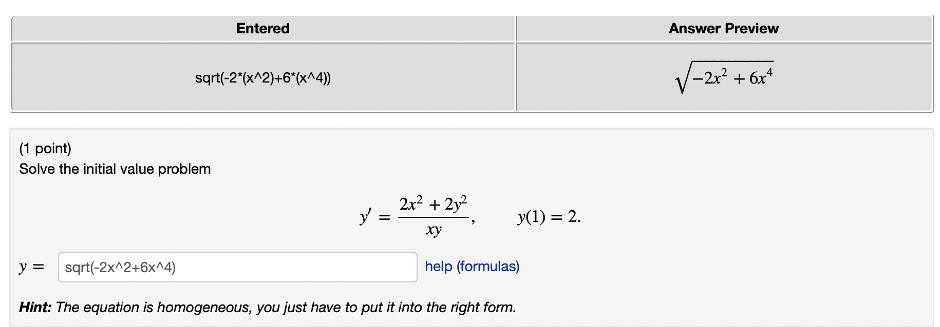 Solved (1 point) Solve the initial value problem | Chegg.com