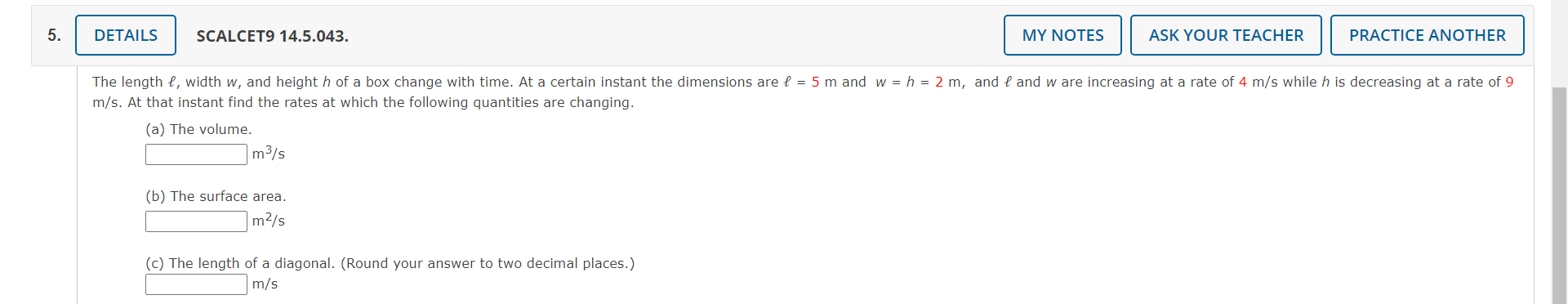 Solved The length ℓ, width w, and height h of a box change | Chegg.com