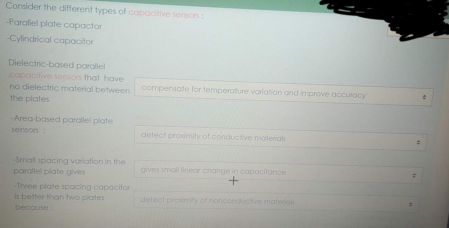 Solved Consider the different types of capacitive sensors : | Chegg.com
