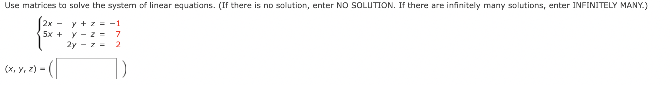 Solved Use matrices to solve the system of linear equations. | Chegg.com