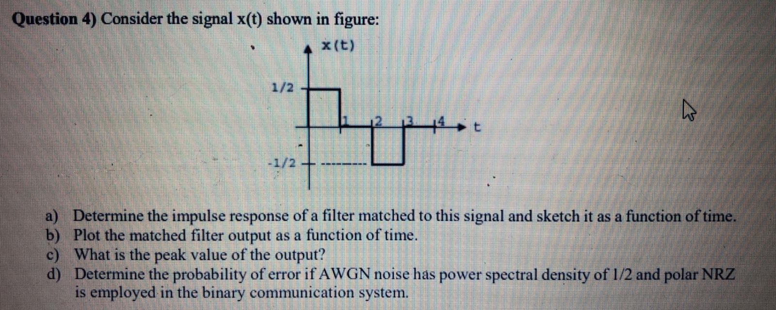 Solved Question 4) Consider the signal x(t) shown in figure: | Chegg.com