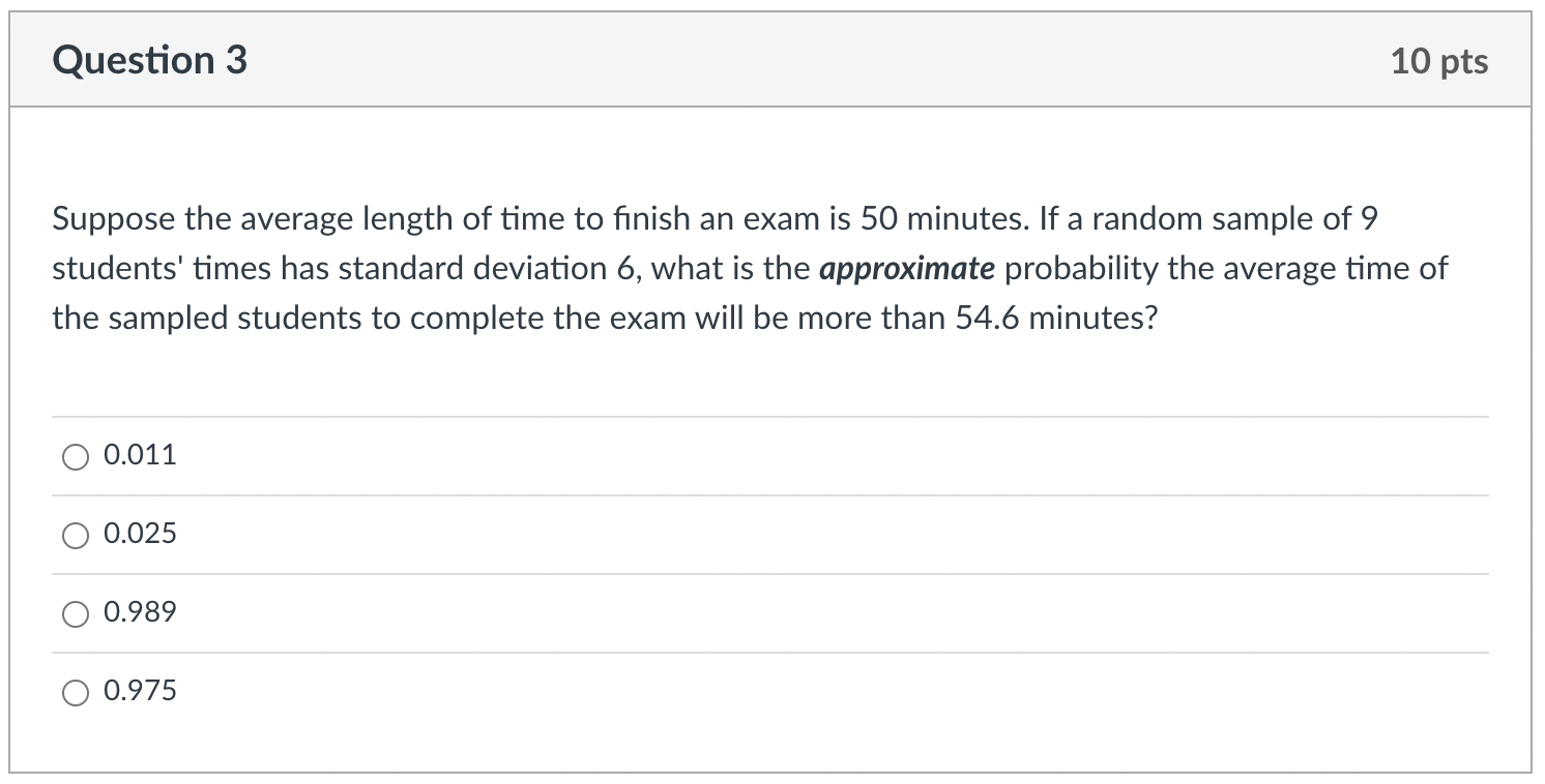 Solved Suppose the average length of time to finish an exam | Chegg.com