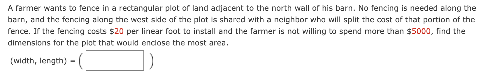 Solved A farmer wants to fence in a rectangular plot of land | Chegg.com
