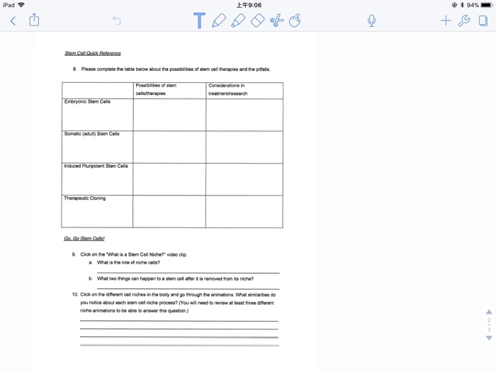 Solved iPad令 上午9:06 lock Date - _ Stem Cells Webquest Please | Chegg.com