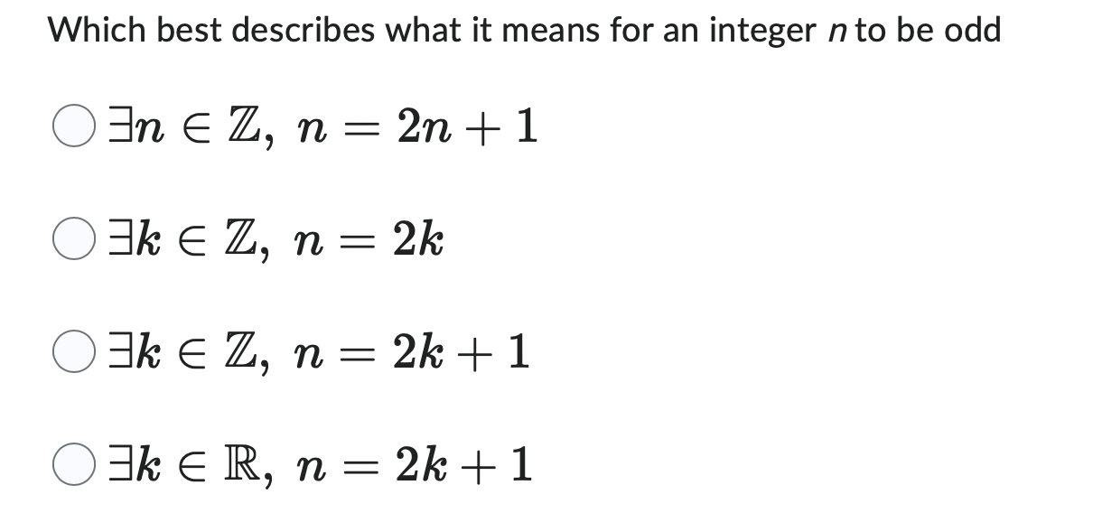 Solved Which best describes what it means for an integer n | Chegg.com