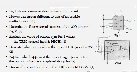 Solved - Fig 1 shows a monostable multivibrator circuit. - | Chegg.com