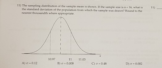 Solved 11) The sampling distribution of the sample mean is | Chegg.com