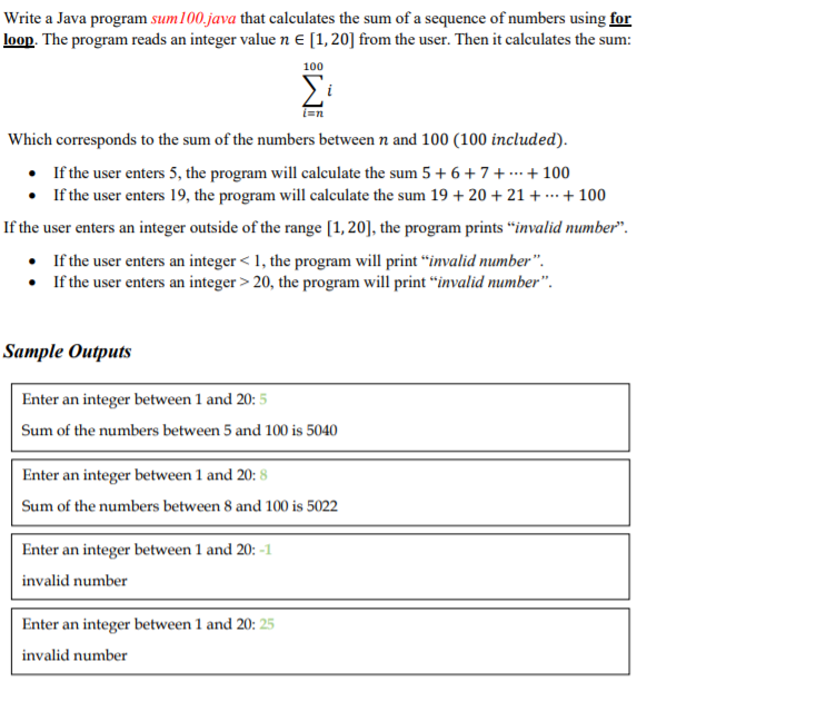 Solved Write A Java Program Sum 100java That Calculates The 7610