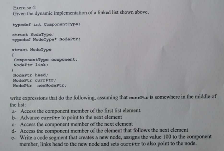 Solved Exercise 4: Given the dynamic implementation of a | Chegg.com