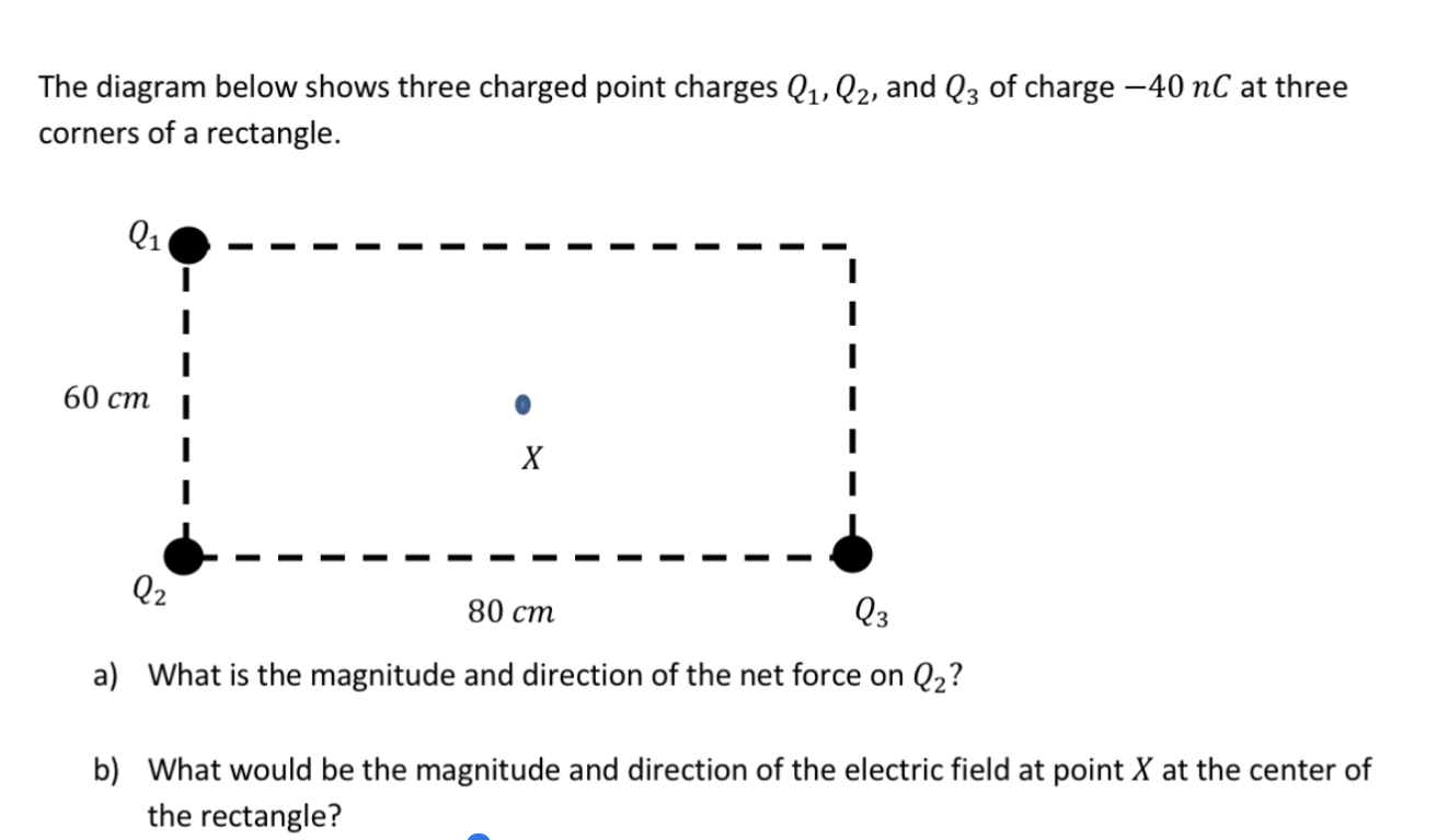 Solved The diagram below shows three charged point charges | Chegg.com