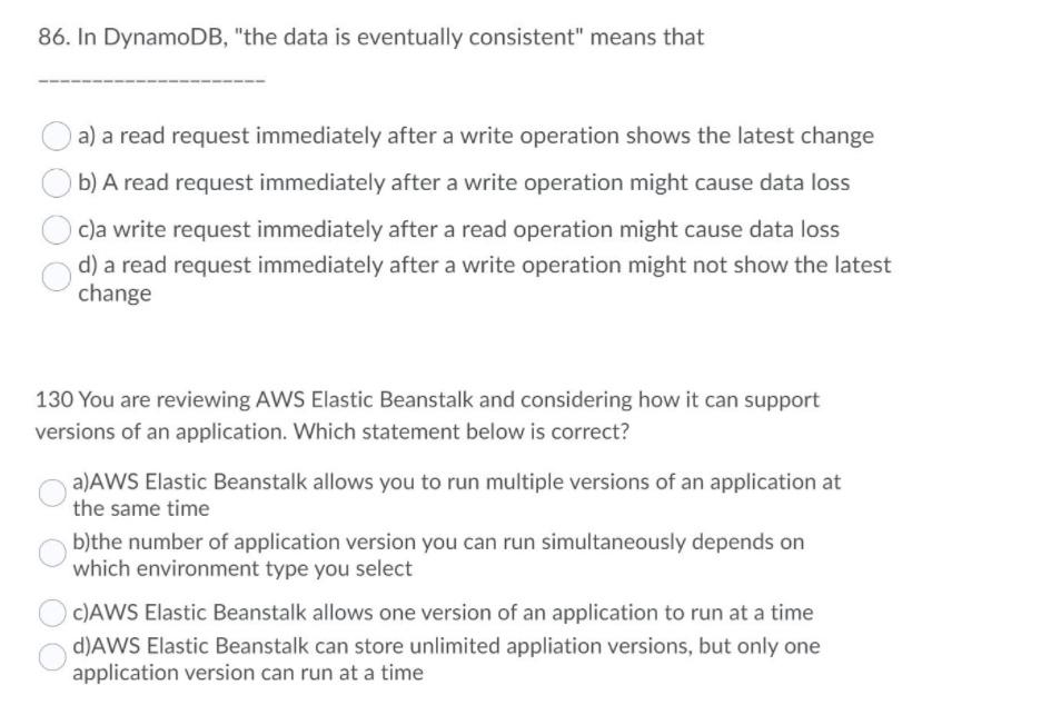 Solved 86. In DynamoDB, "the data is eventually consistent" | Chegg.com