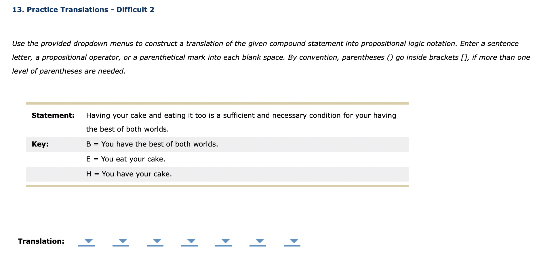 Solved Use The Provided Dropdown Menus To Construct A 5222