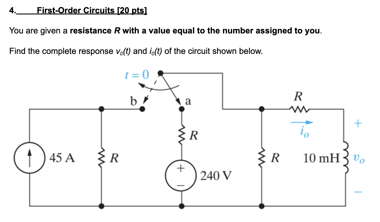 Solved 4. First-Order Circuits [20 pts] You are given a | Chegg.com