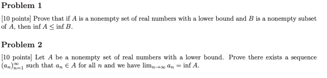 Solved Problem 1 [10 points] Prove that if A is a nonempty | Chegg.com