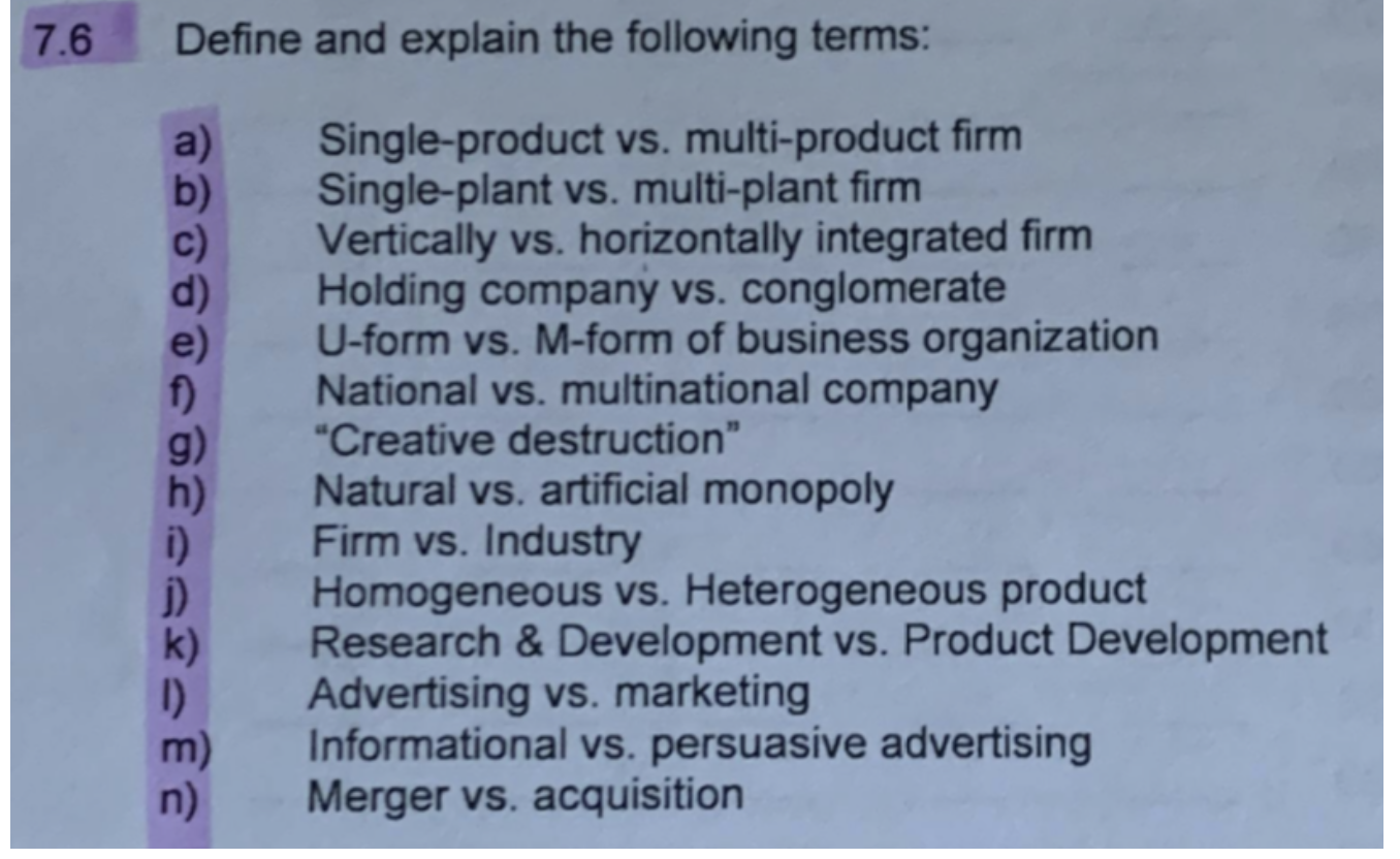 Solved 7.6 Define and explain the following terms: a) b) C e | Chegg.com