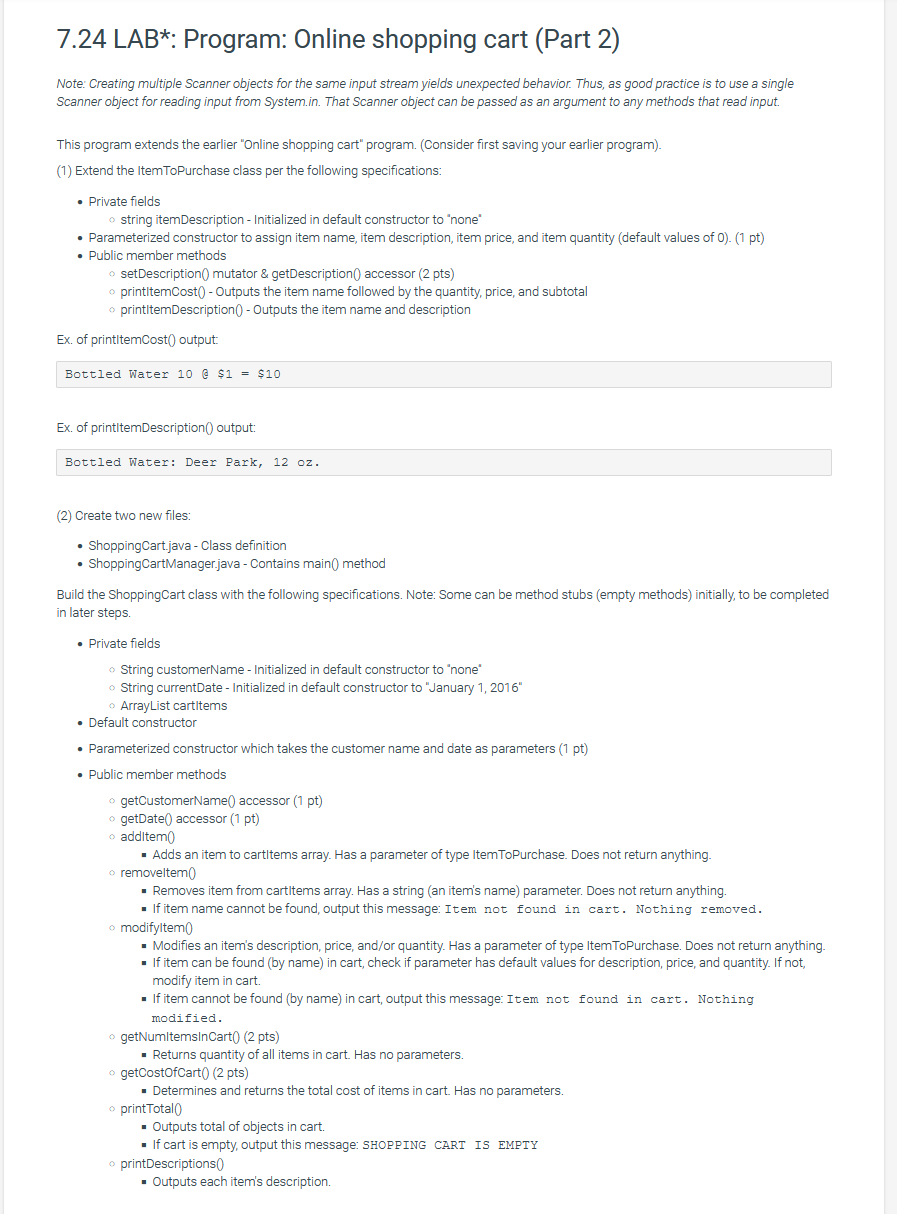 Solved 724 Lab Program Online Shopping Cart Part 2 