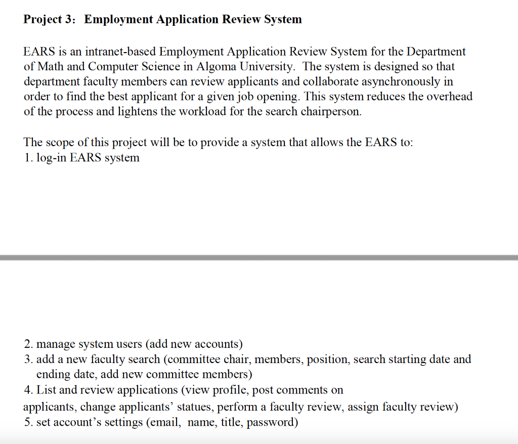Solved Project 3: Employment Application Review System EARS | Chegg.com