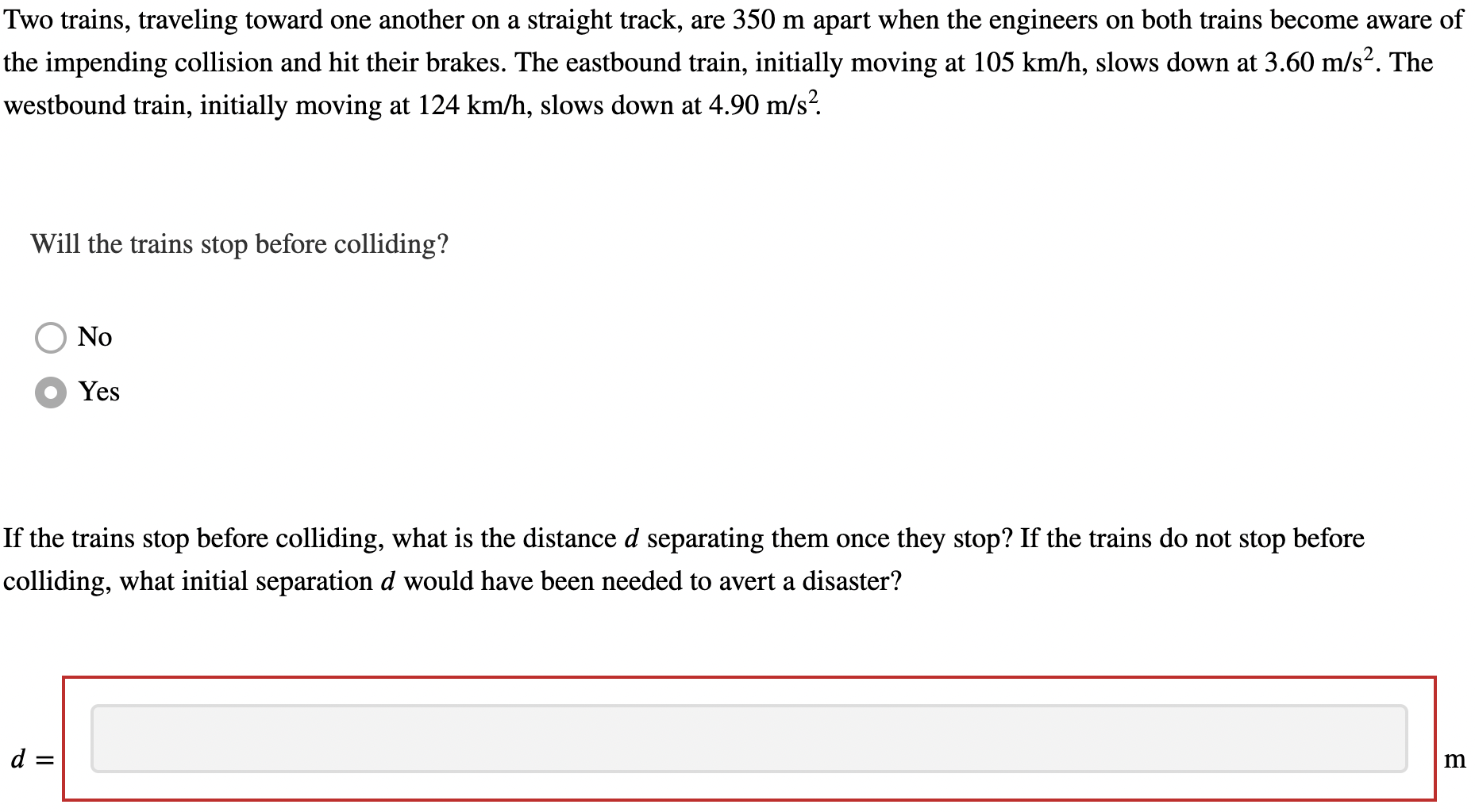 Solved Two trains, traveling toward one another on a | Chegg.com