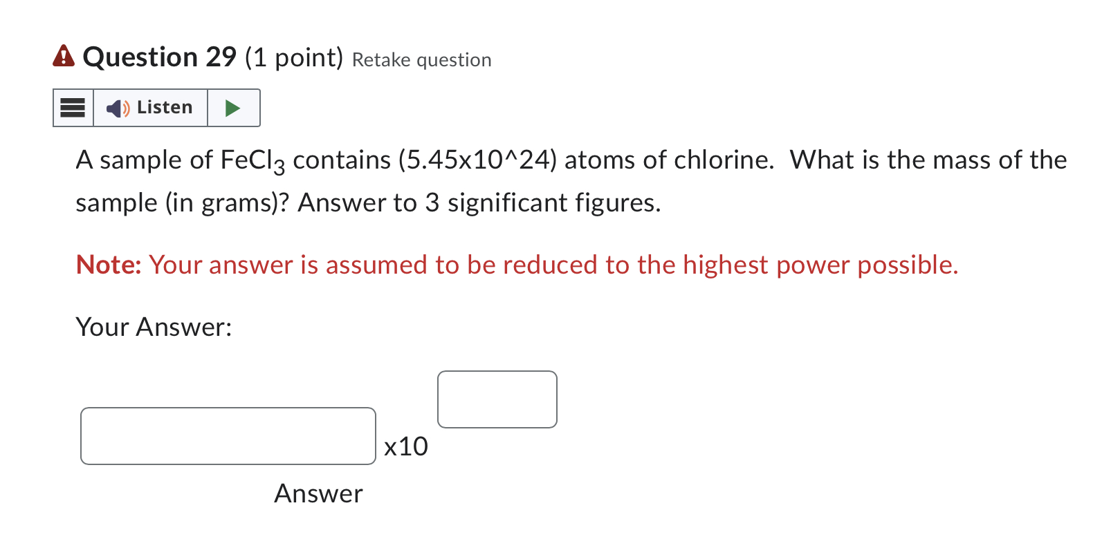Solved A Question 29 (1 ﻿point) ﻿Retake questionListenA | Chegg.com