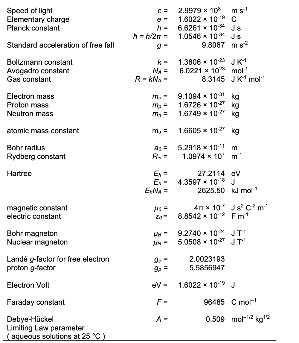 Solved C= Speed of light Elementary charge Planck constant e | Chegg.com