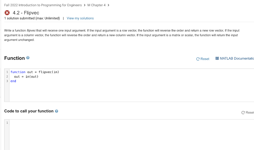 Solved Write a function flipvec that will receive one input | Chegg.com