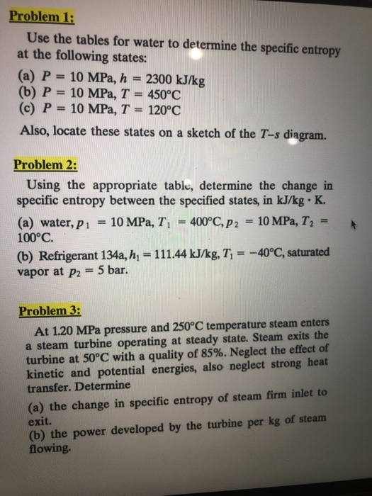 Solved Problem 1: Use the tables for water to determine the | Chegg.com