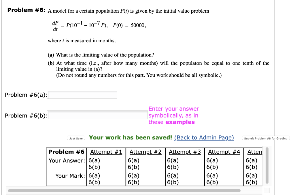 Solved Problem #6: A model for a certain population P(t) is | Chegg.com