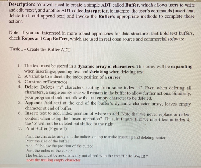 You will need to create a simple ADT called Buffer, | Chegg.com