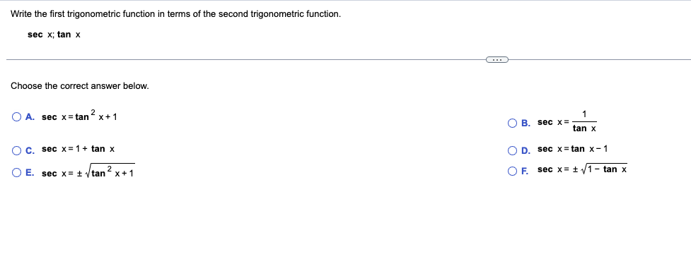 Solved Write the first trigonometric function in terms of | Chegg.com