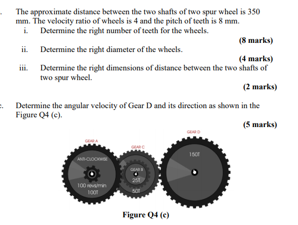 Solved The approximate distance between the two shafts of | Chegg.com