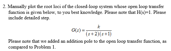Solved 2. Manually plot the root loci of the closed-loop | Chegg.com