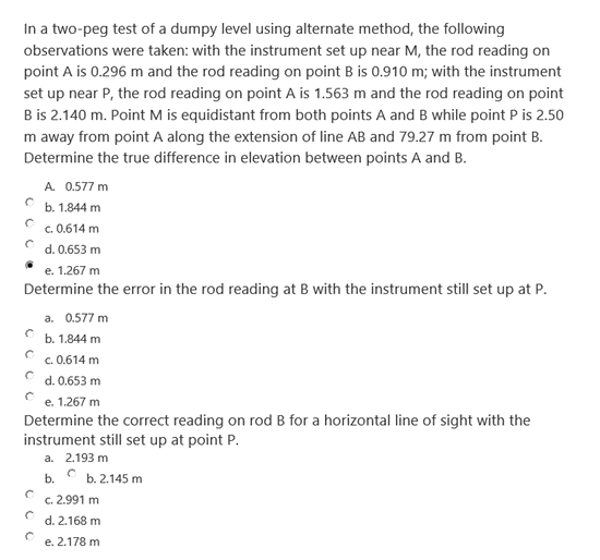 Solved In A Two peg Test Of A Dumpy Level Using Alternate Chegg