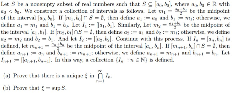 Solved Let S be a nonempty subset of real numbers such that | Chegg.com