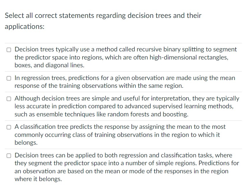 Solved Select all correct statements regarding decision | Chegg.com