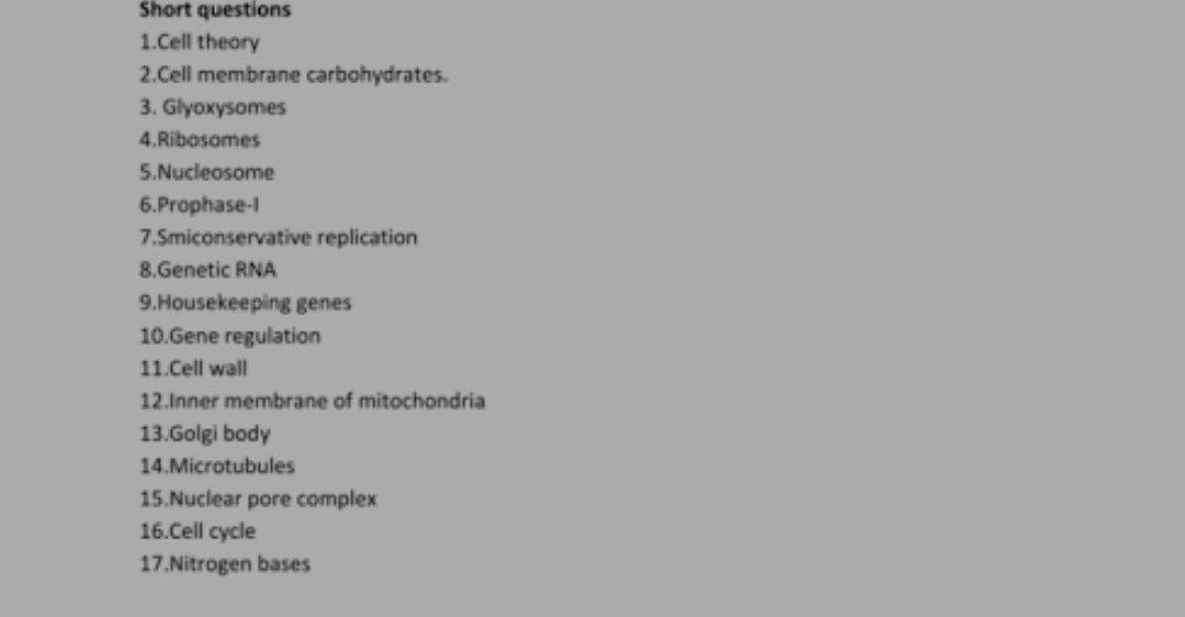 Solved Short questions 1.Cell theory 2.Cell membrane | Chegg.com