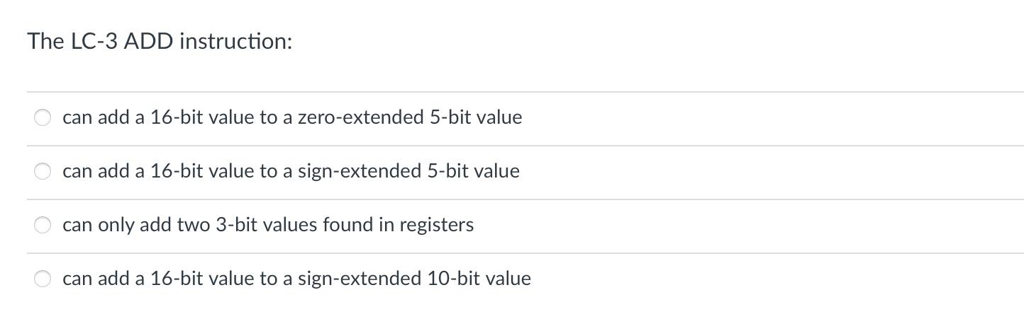Solved The LC-3 ADD instruction: can add a 16-bit value to a | Chegg.com