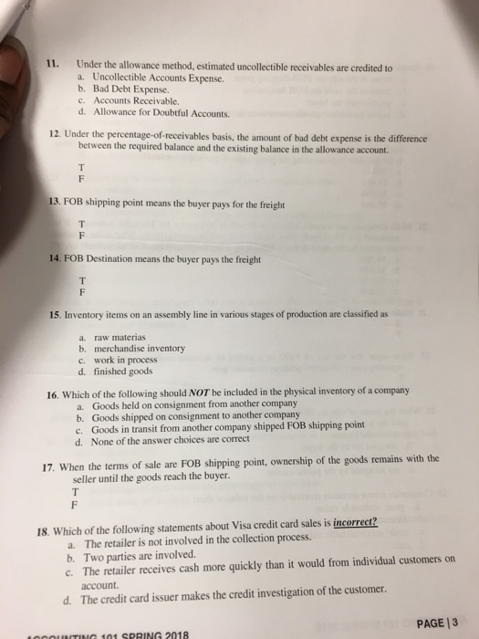 Solved 11. Under the allowance method, estimated | Chegg.com